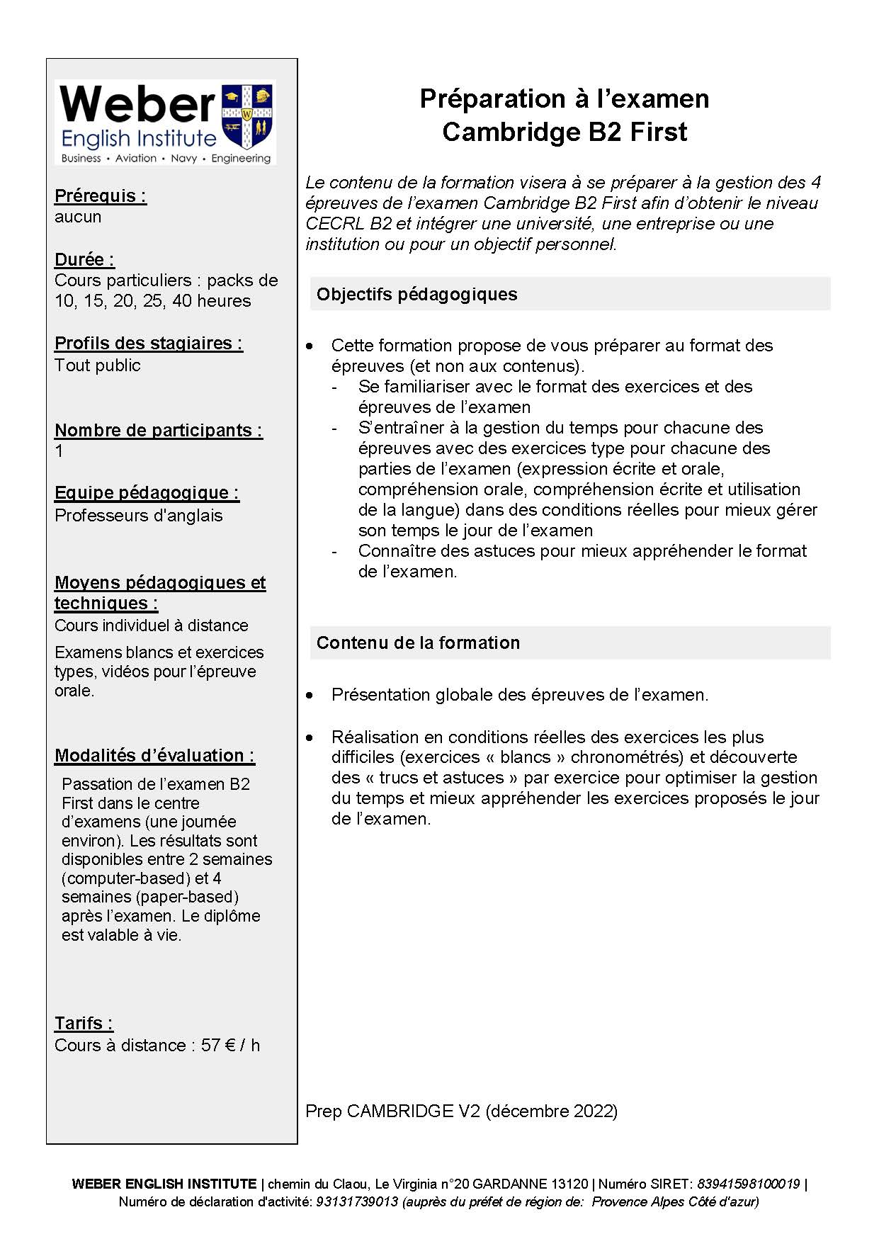 TOEIC - CAMBRIDGE B2 - Formation anglais